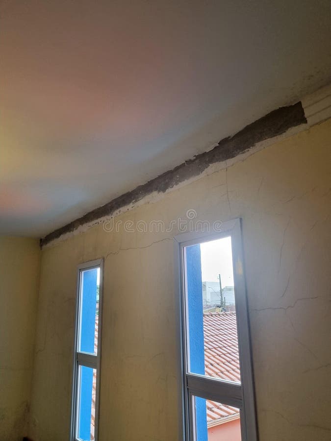 Cracked Ceiling and Wall Inside Stock Image - Image of flaw, defect ...