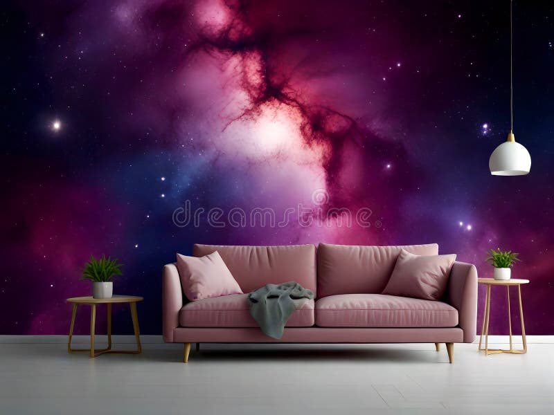 The Interior of the Room with the Wallpaper of the Universe Stock Photo ...