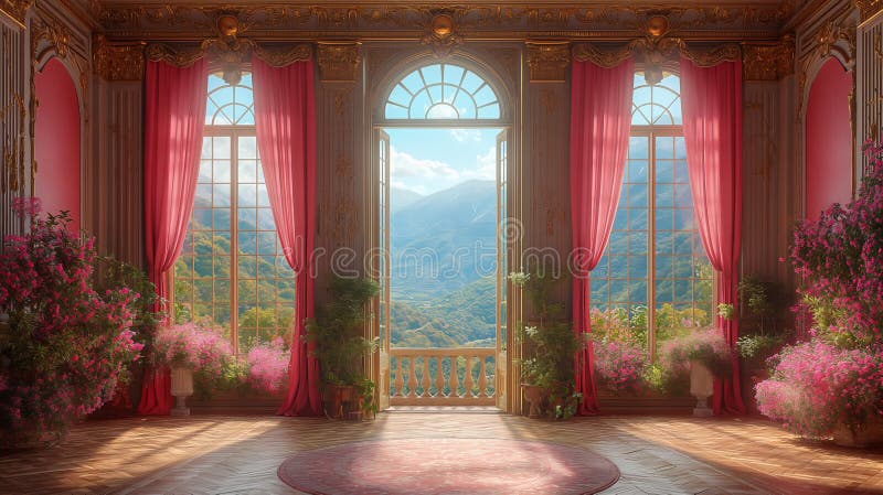 Interior of the Room with a Window Overlooking the Mountains. 3D ...