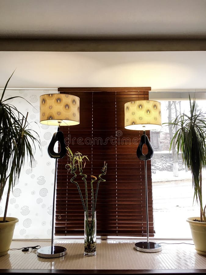 Interior of the Room with Windows and Two Table Lamps Stock Image ...