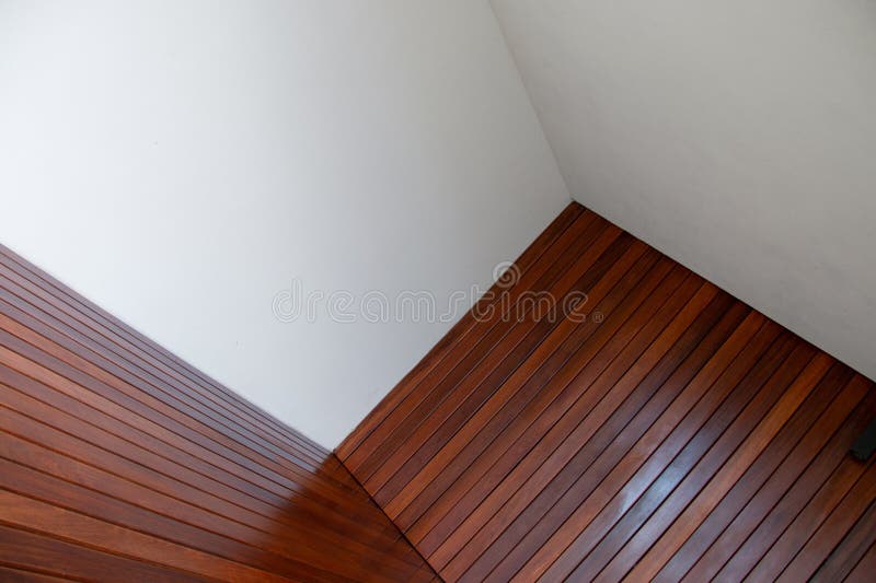 Interior Room with Wooden Floor and Ipe Wall Cladding, White Wall Empty ...