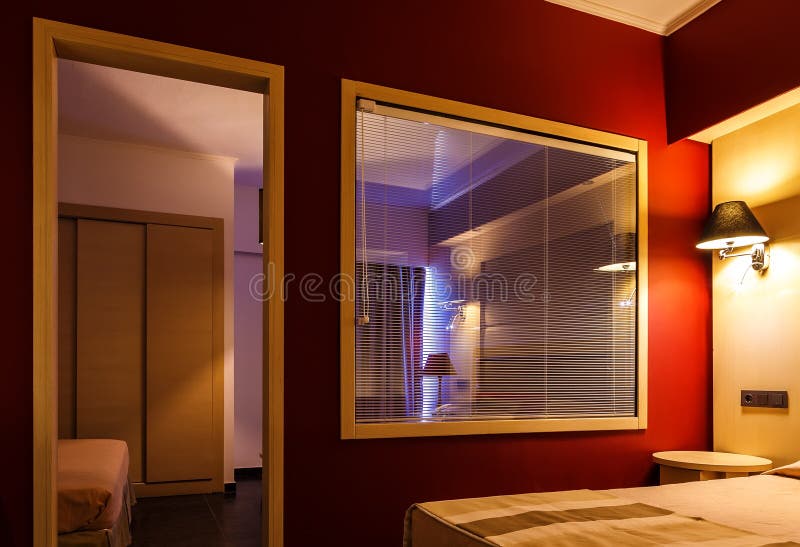 Interior Rooms of a Modern Hotel, Blinds in the Window Separating the ...