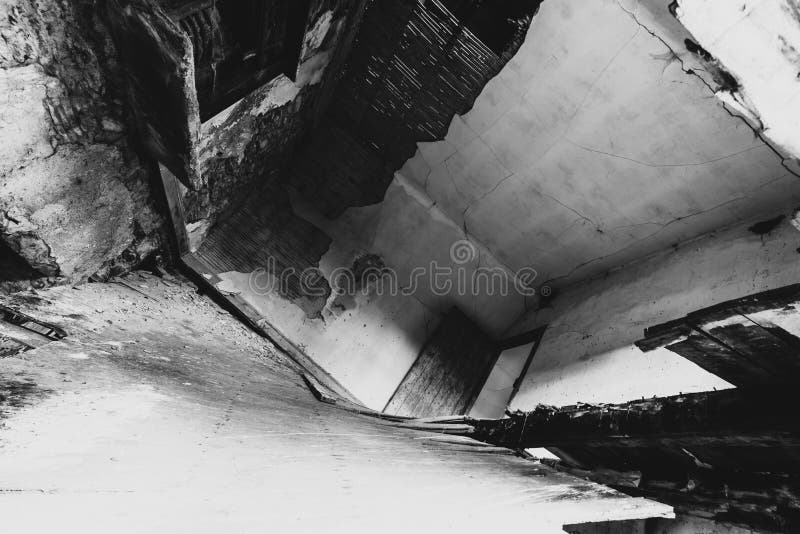 Interior of Collapsing House Stock Image - Image of abandoned, dark ...