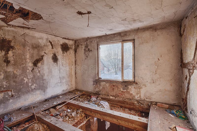 Interior of a ruined house stock image. Image of garbage - 37602461