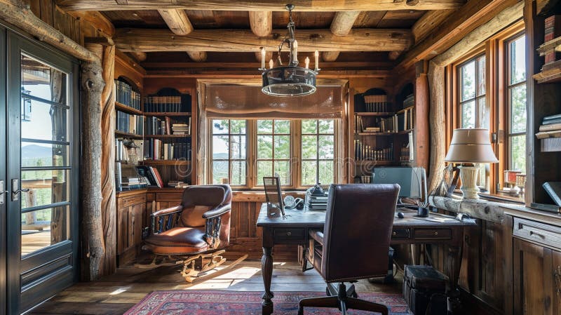 Interior of a Rustic Home Office . Ai Generative Stock Illustration ...