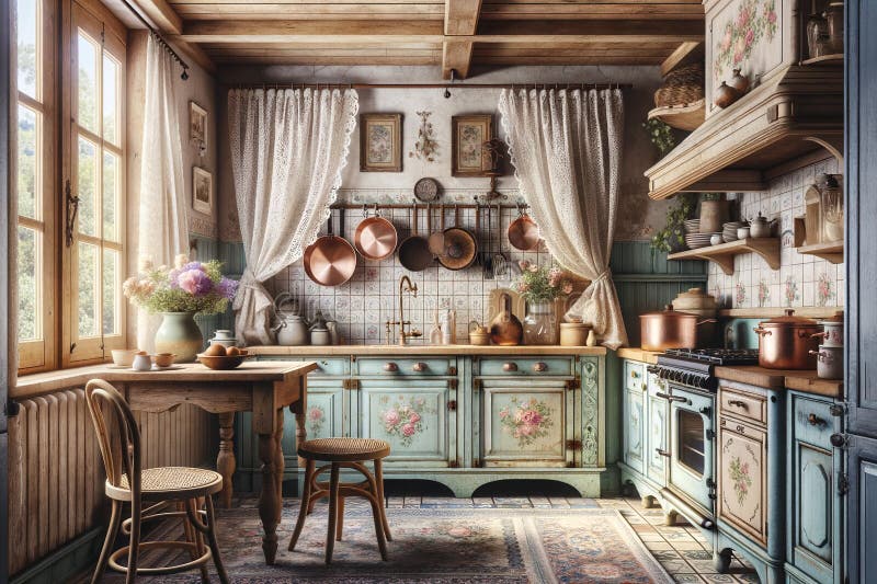 Interior of a Rustic Kitchen in Provence Style Stock Illustration ...