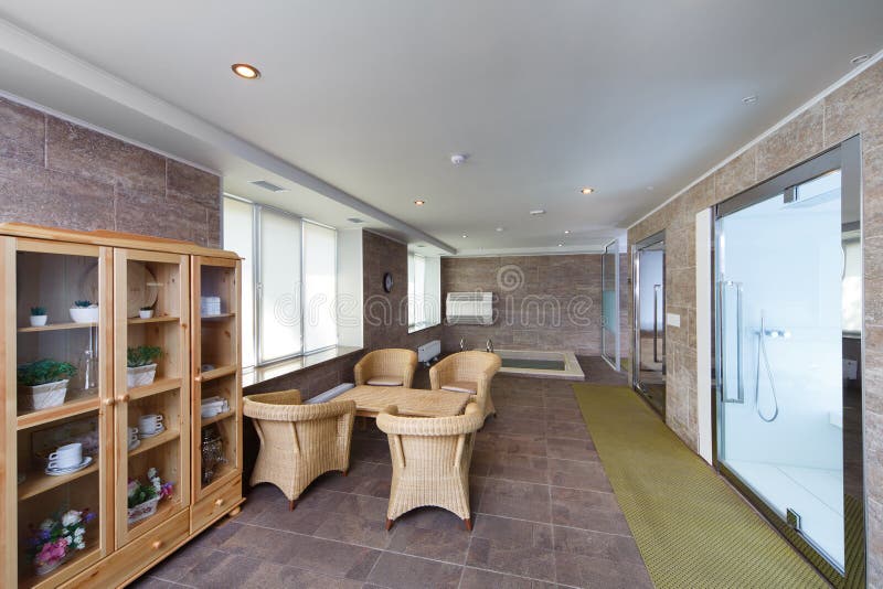 Interior of Sauna with a Swimming Pool and a Place To Relax Stock Photo ...