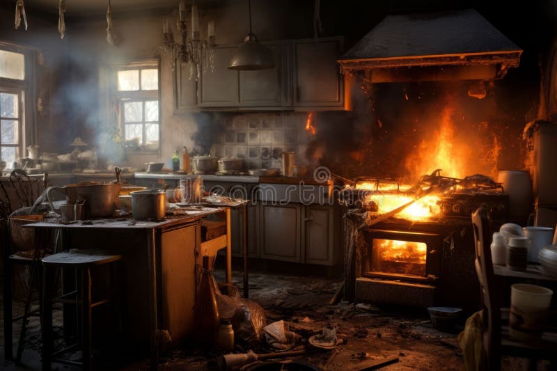 Interior Scene of a Burning Kitchen, AI-generated. Stock Illustration ...