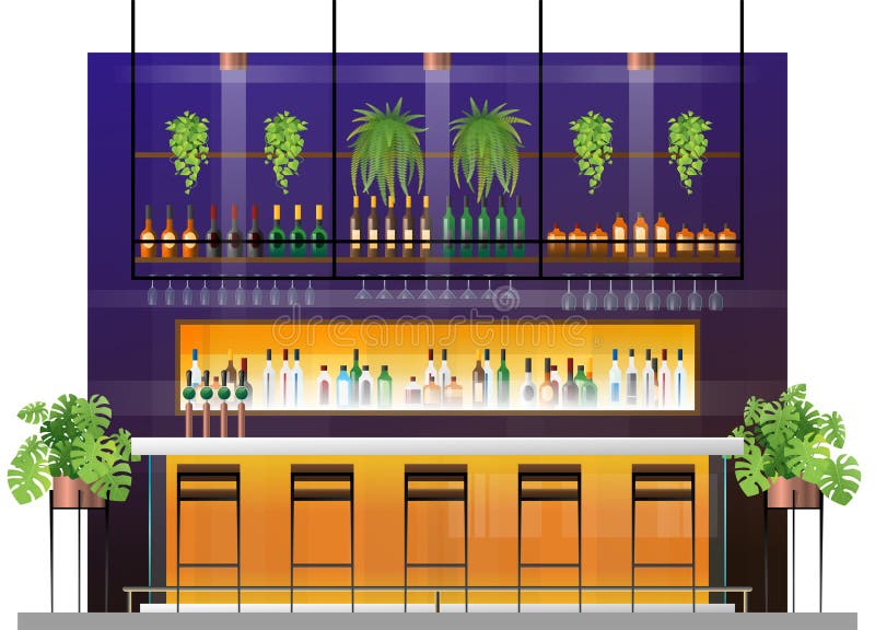 Interior Scene of Modern Pub with Bar Counter Stock Vector ...