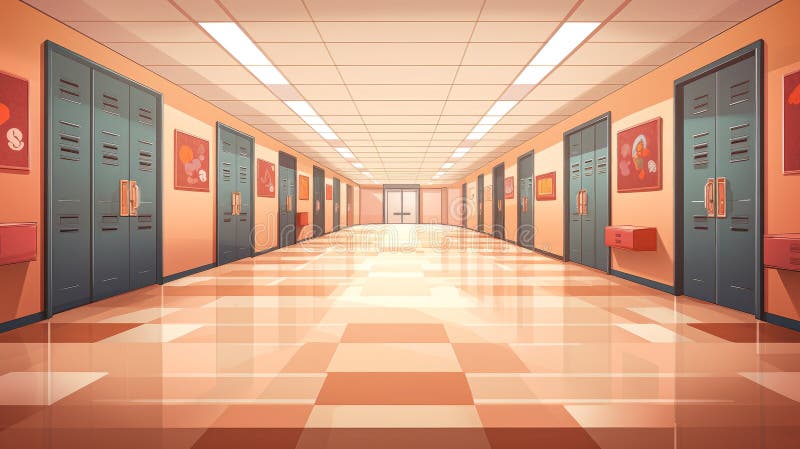 Interior of a School Corridor with Lockers. Stock Illustration ...