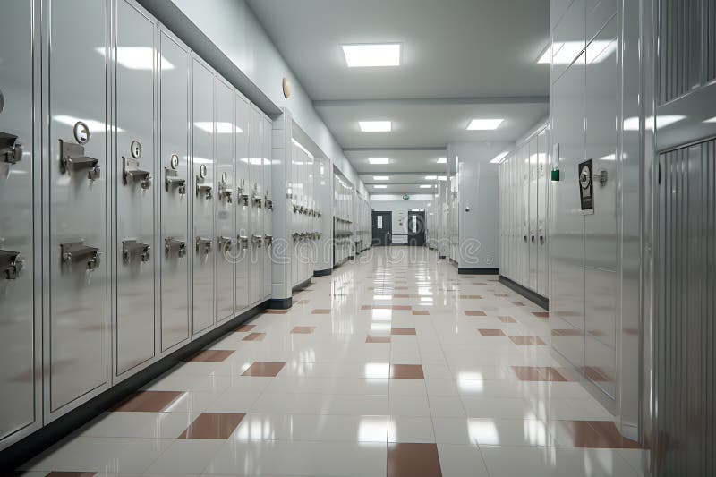 Interior of a School Corridor with Lockers, 3d Render Stock ...