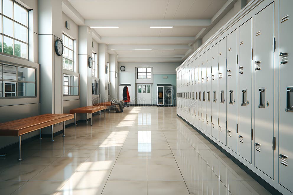 Interior of a School Corridor with Lockers, 3d Render Stock ...