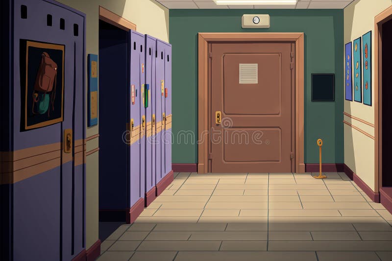 Interior of a School Hallway with Doors and Lockers Stock Illustration - Illustration of campus ...
