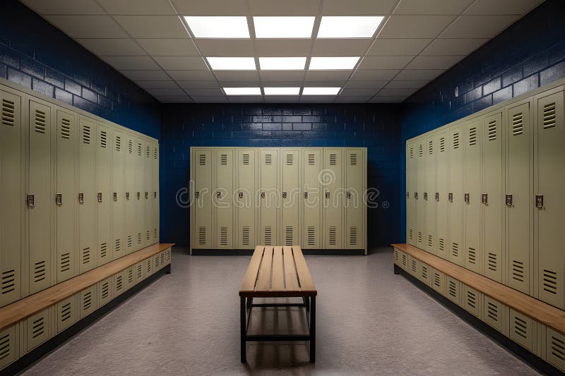 Interior School Locker Room with Lockers and Doors, Empty View Stock ...