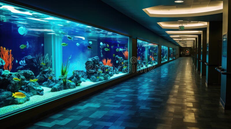 Interior of Sea Life Aquarium. Big Fish Tank Wall Stock Image - Image ...