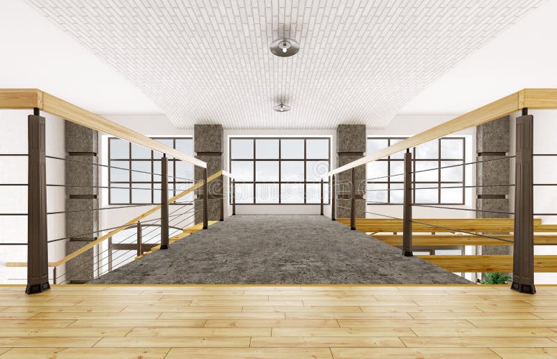 Interior of Second Floor of Loft Apartment 3d Rendering Stock ...
