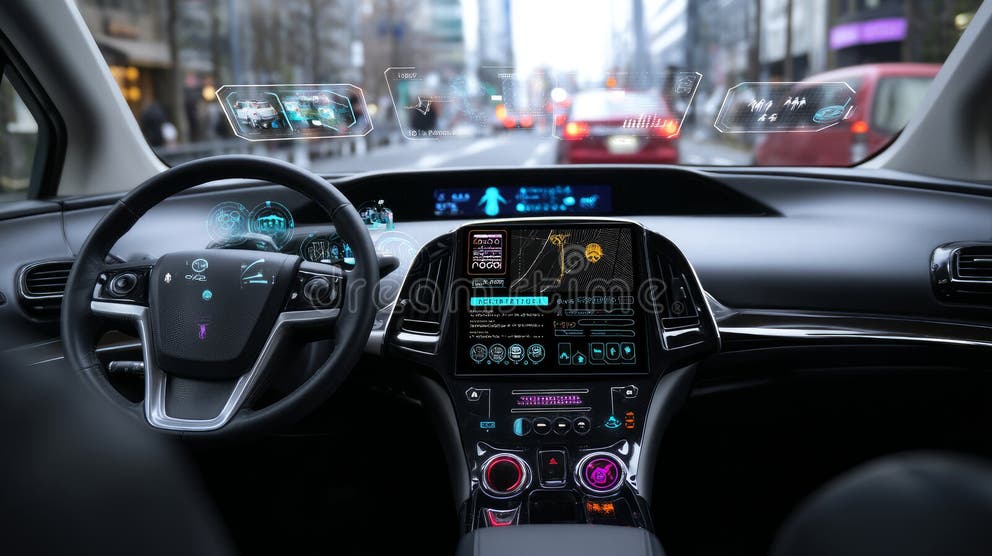 Interior of a Self-driving Car Dashboard with Digital HUD and AI ...