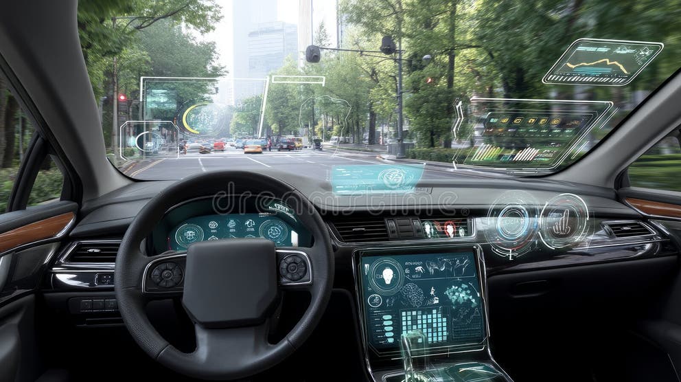 Interior of a Self-driving Car Dashboard with Digital HUD and AI ...