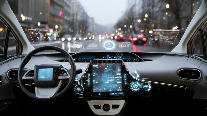 Interior of a Self-driving Car Dashboard with Digital HUD and AI ...