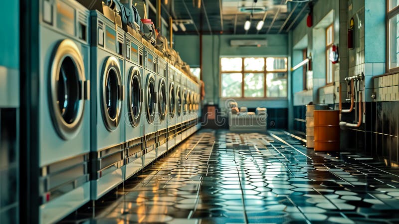 Interior of a Self-service Laundry Stock Illustration - Illustration of ...