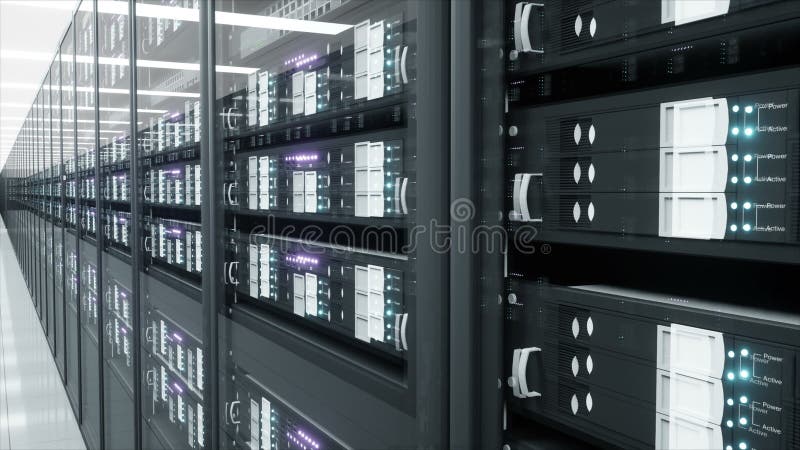 Interior of Server Room in Datacenter. the Flying Camera. Realistic 4k ...