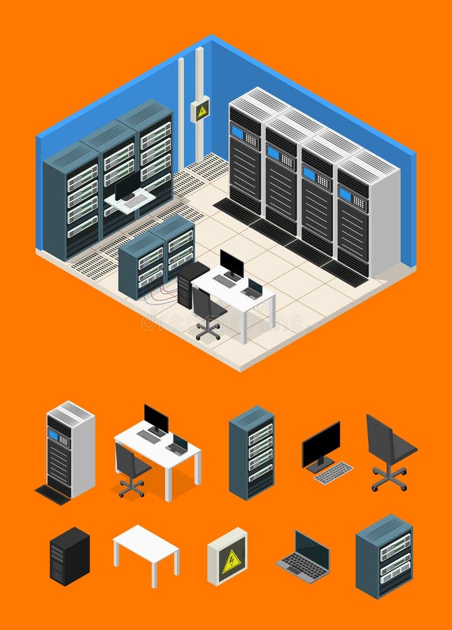 Interior Server Room and Parts Isometric View. Vector Stock Vector ...