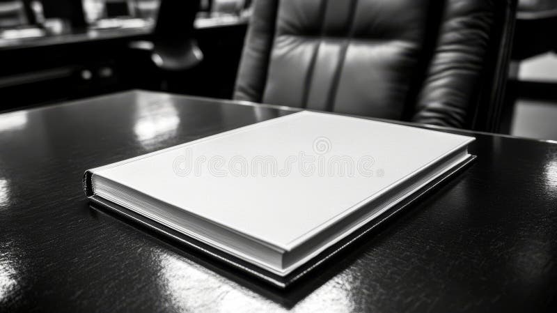 The Interior Setting Features a Modern Black Office Desk with Documents ...