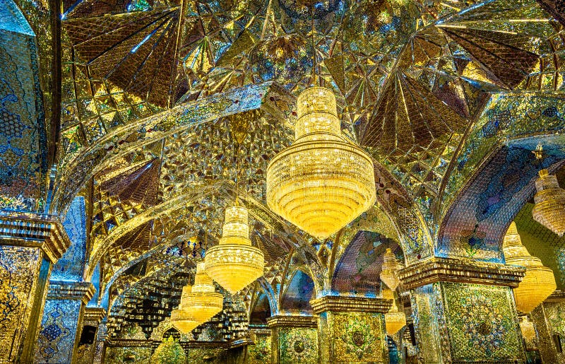 Interior of Shah Cheragh Mosque in Shiraz - Iran Stock Image - Image of ...