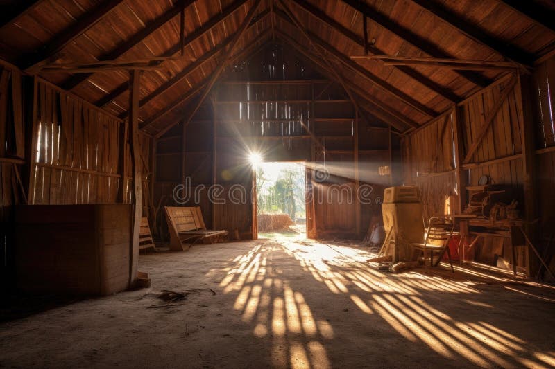 Interior Shot of Barn with Sunlight Streaming through Gaps Stock Image ...