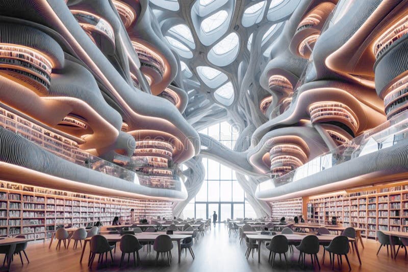 An Interior Shot of the Inside of a Library with an Elaborately ...