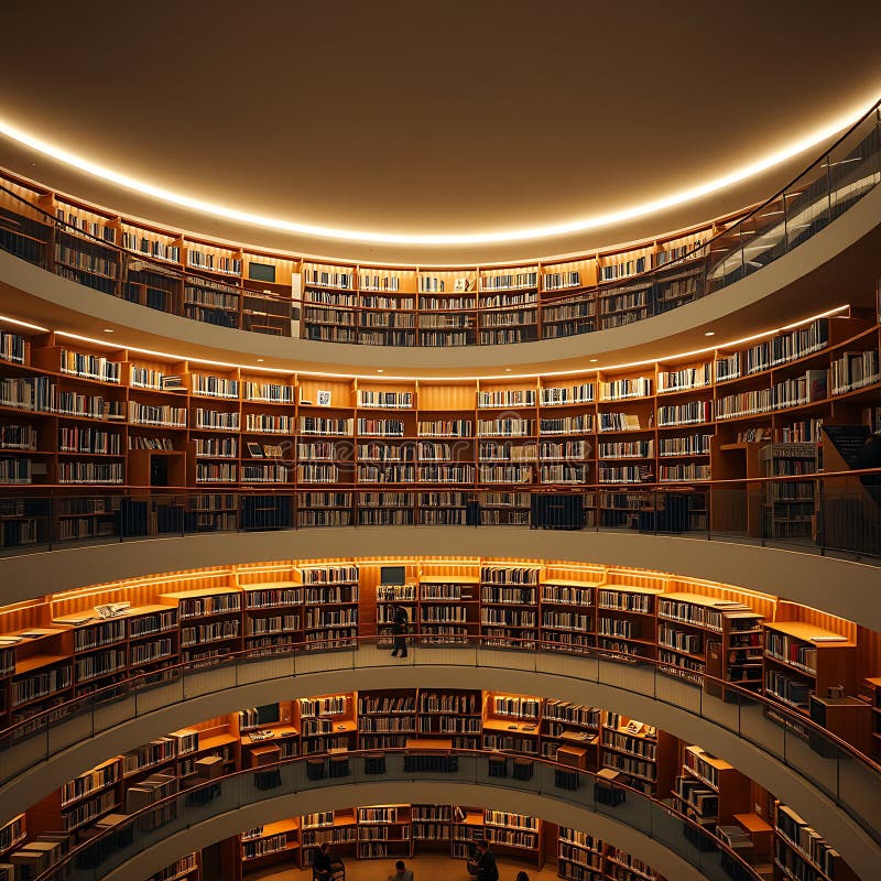 An Interior Shot of a Multi Level Library with Bookshelves on Each ...