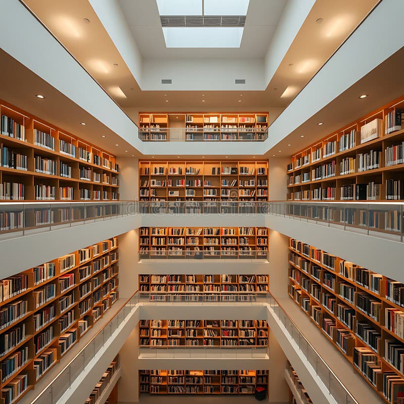 An Interior Shot of a Multi Level Library with Bookshelves on Each ...