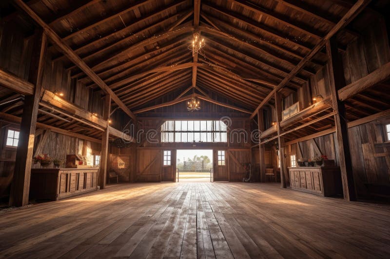 Interior Shot of Restored Barn Showcasing Wooden Beams Stock Image ...