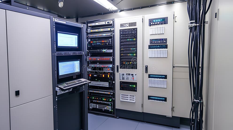 Interior Shot of a Server Room with Multiple Server Racks Filled with ...