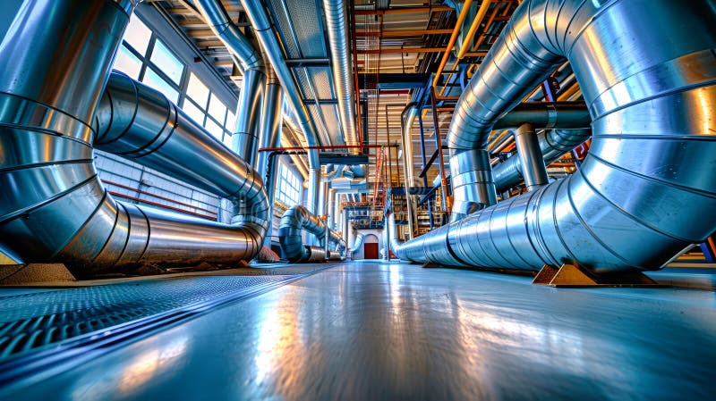 The Interior Showcases a Complex Network of Steel Pipes and Ventilation ...