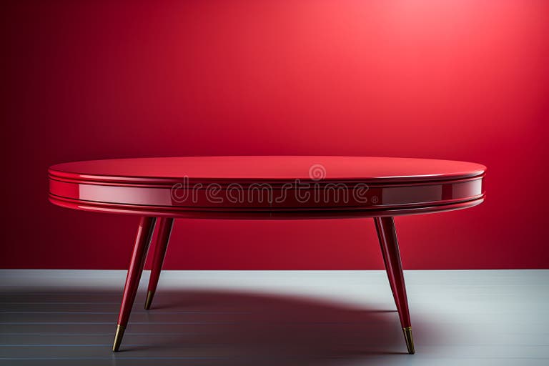 The Interior is in a Simple Style in Red with a Round, Red Table ...