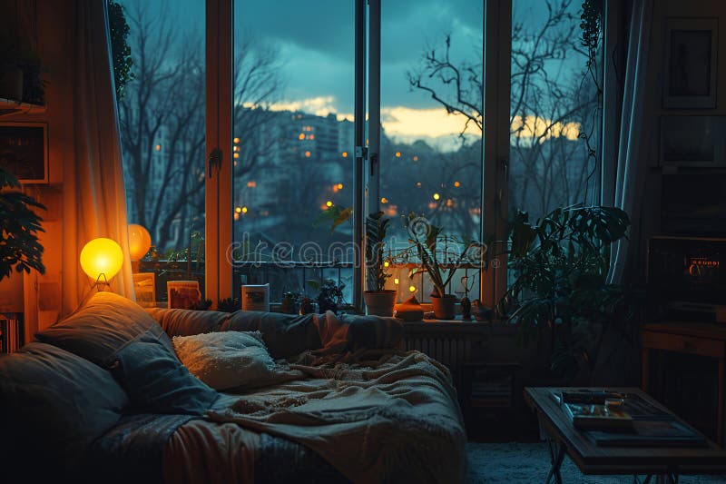Interior of a Single Evening, Dim Light. Stock Photo - Image of cozy ...