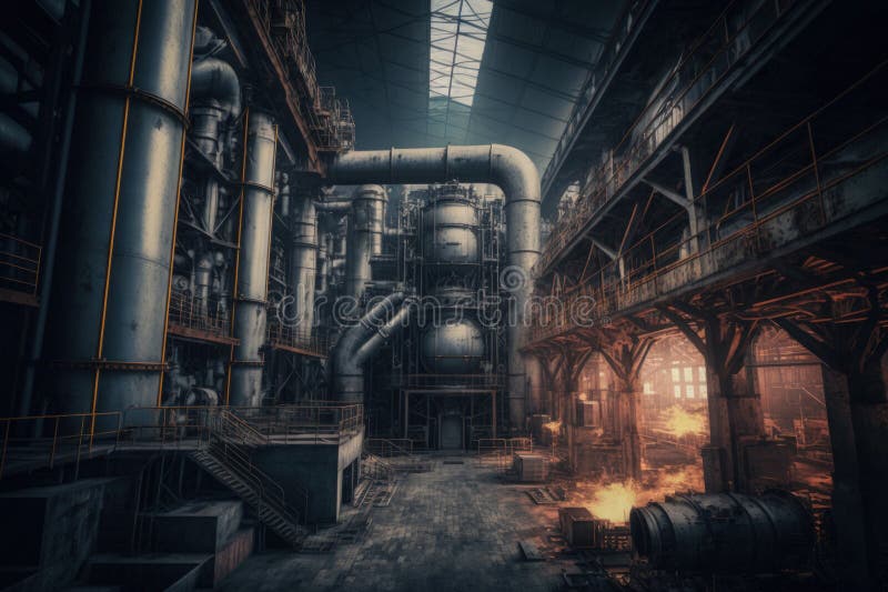 The Interior of a Sizable Factory or Industrial Structure Made of Steel ...