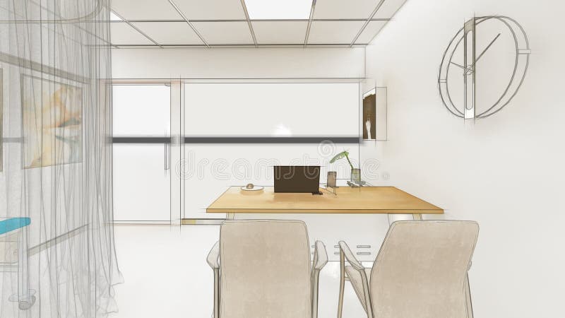 Interior Sketch of an Office Space for a Doctor Stock Illustration ...