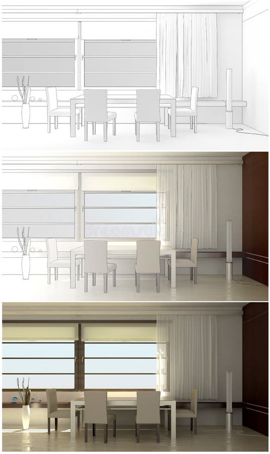 Interior from Sketch To Shadows Stock Illustration - Illustration of ...