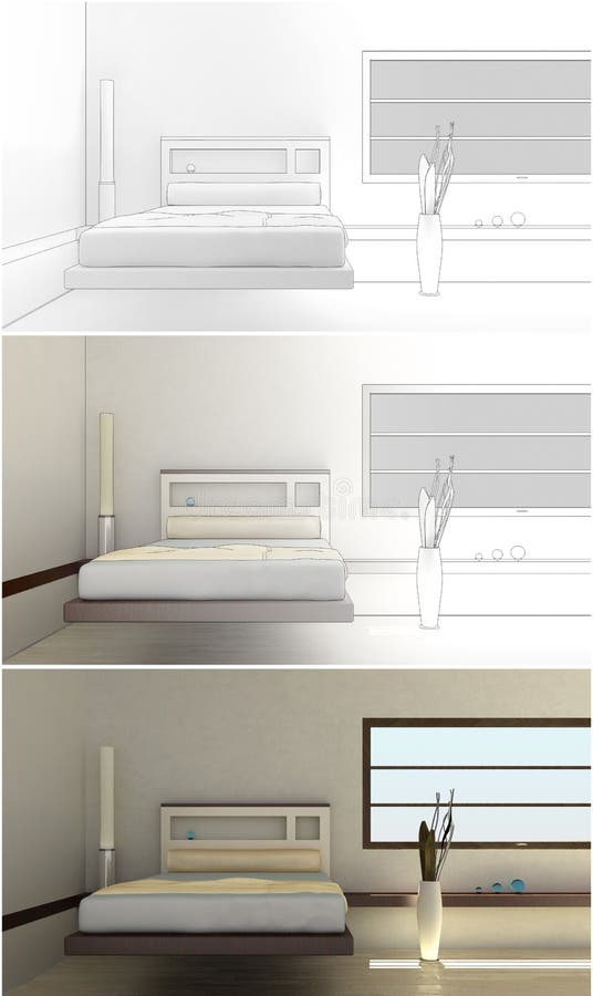 Interior from Sketch To Shadows Stock Illustration - Illustration of ...