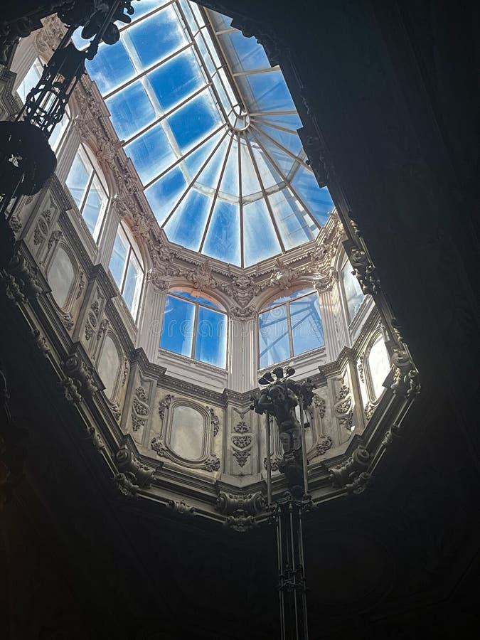 Interior Skylight in a Building with Columns and Sculpture Stock Image ...