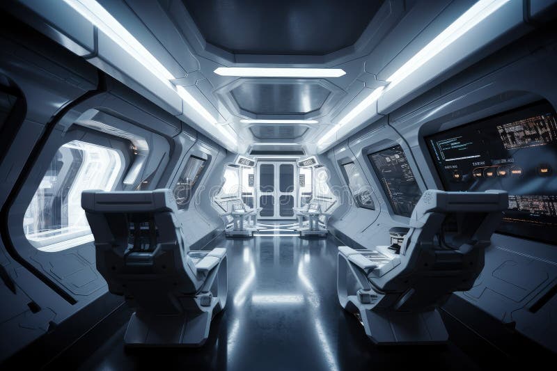 The Interior of a Sleek Spaceship, with Advanced Technology and Sleek ...