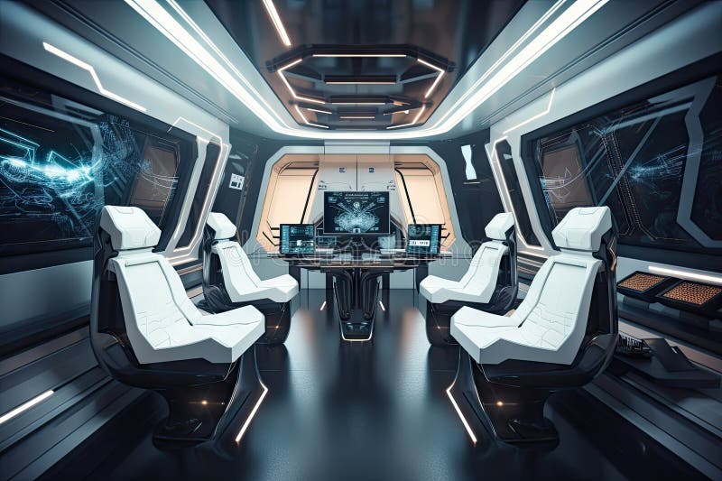 The Interior of a Sleek Spaceship, with Advanced Technology and Sleek ...