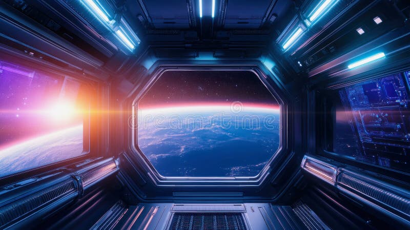 Captivating View from a Futuristic Spaceship Interior Showcasing Earth ...