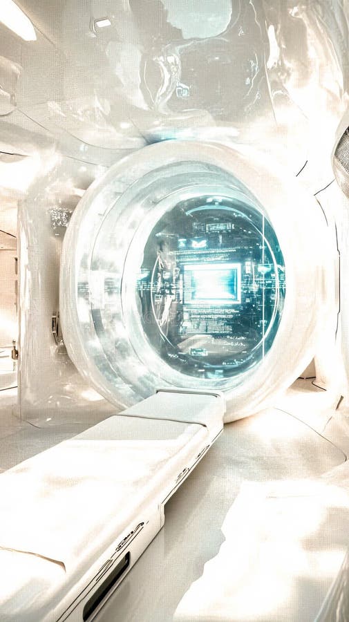 Futuristic Space Station Interior with a Circular Glass Chamber for ...