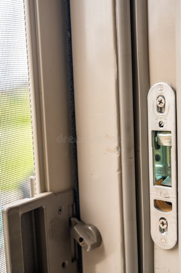 Interior Sliding Screen Door Hardware and Flip Latch Stock Photo ...