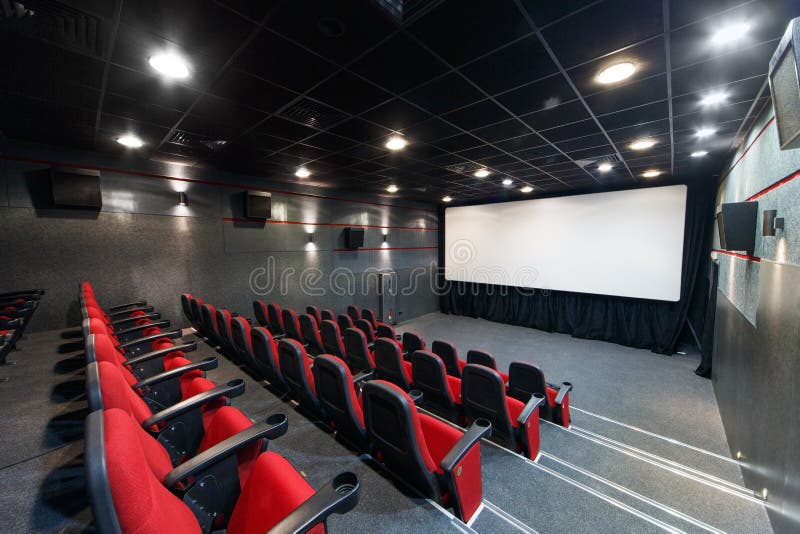 Interior of a Small Theater with Red Chairs and Screen Stock Photo ...