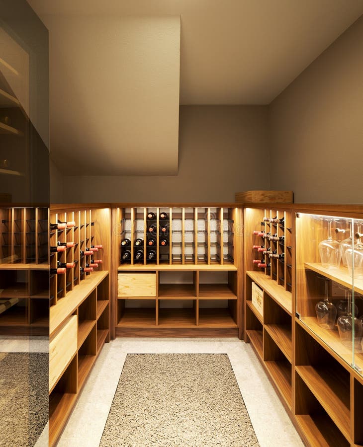Interior of a Small Wine Cellar. Inside Full Bottles of Wine Stock ...