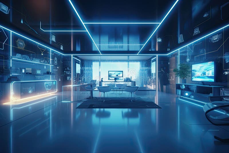 Interior of Smart Network House. Big Data Connection Technology Concept ...